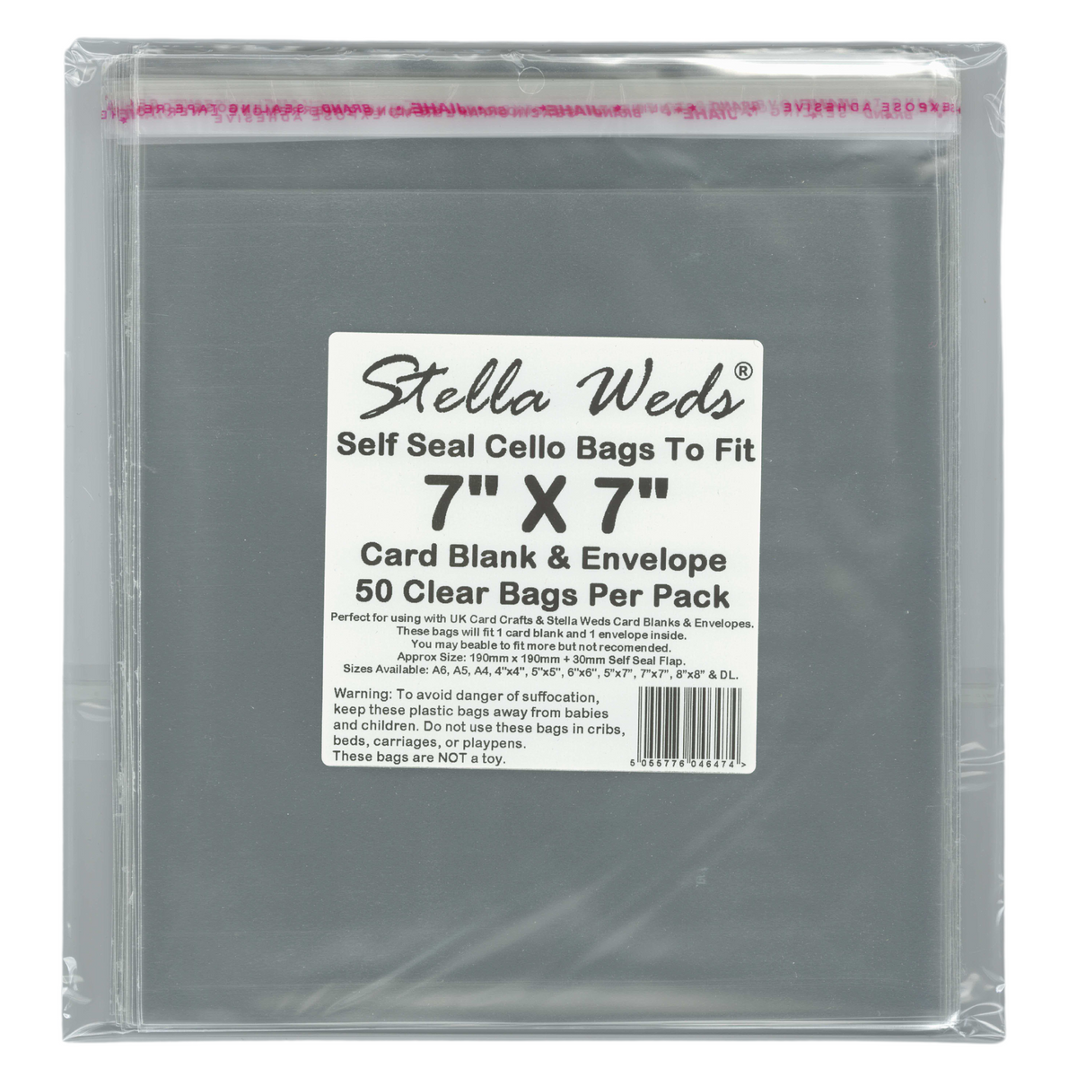 Clear Self Seal Bags To Fit 7x7 Card Blank & Envelope x 50 Per Pack ...